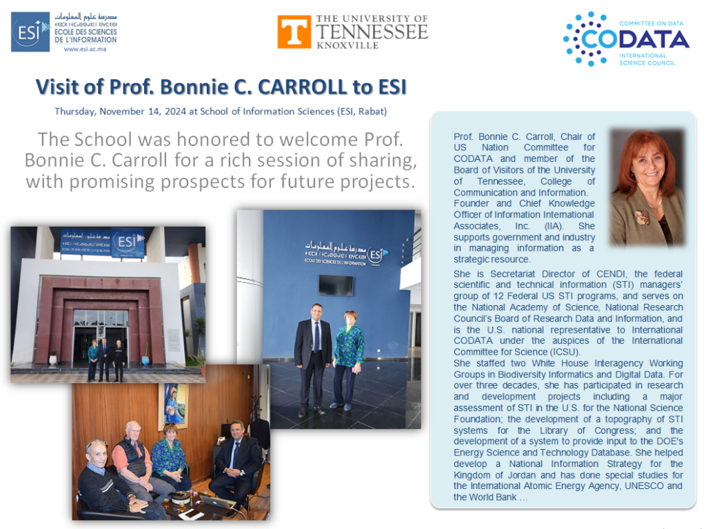 Visit of Prof. Bonnie C. CARROLL to ESI – Ecole des Sciences de l ...